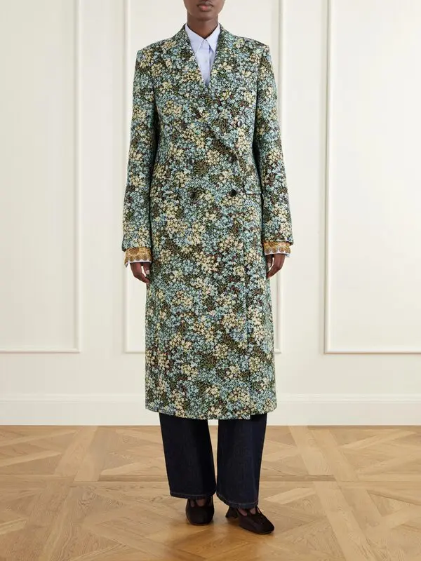 Dries Van Noten Double-breasted Floral-jacquard Coat