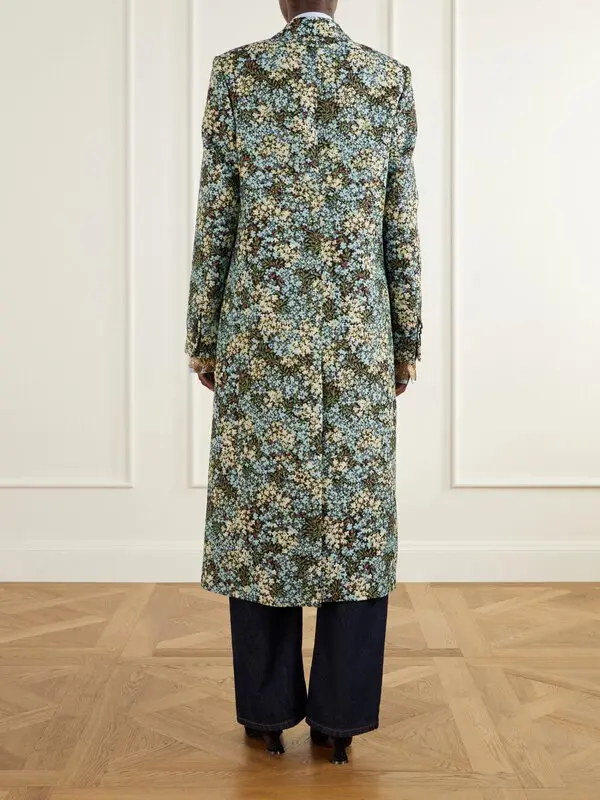 Dries Van Noten Double-breasted Floral-jacquard Coat