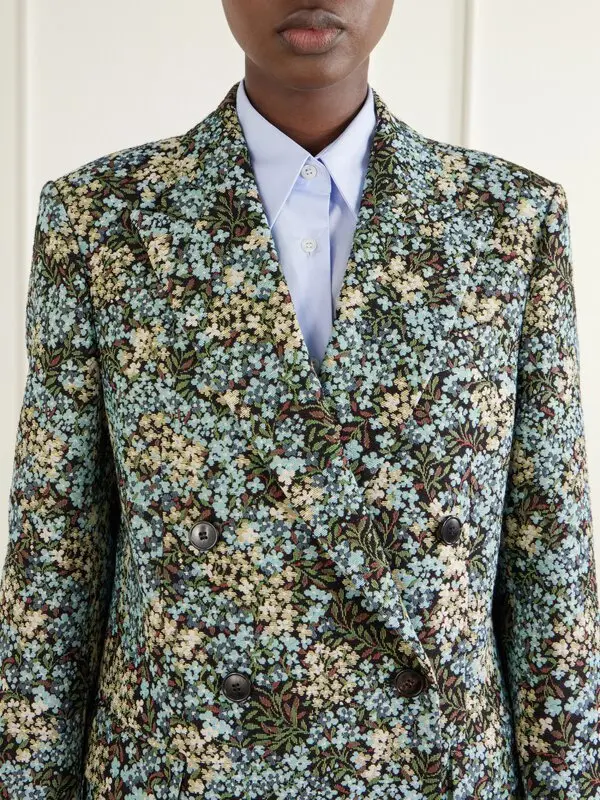 Dries Van Noten Double-breasted Floral-jacquard Coat