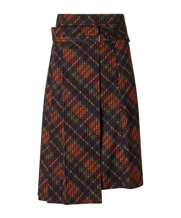 Dries Van Noten Checked Pleated Cotton Midi Skirt - Black