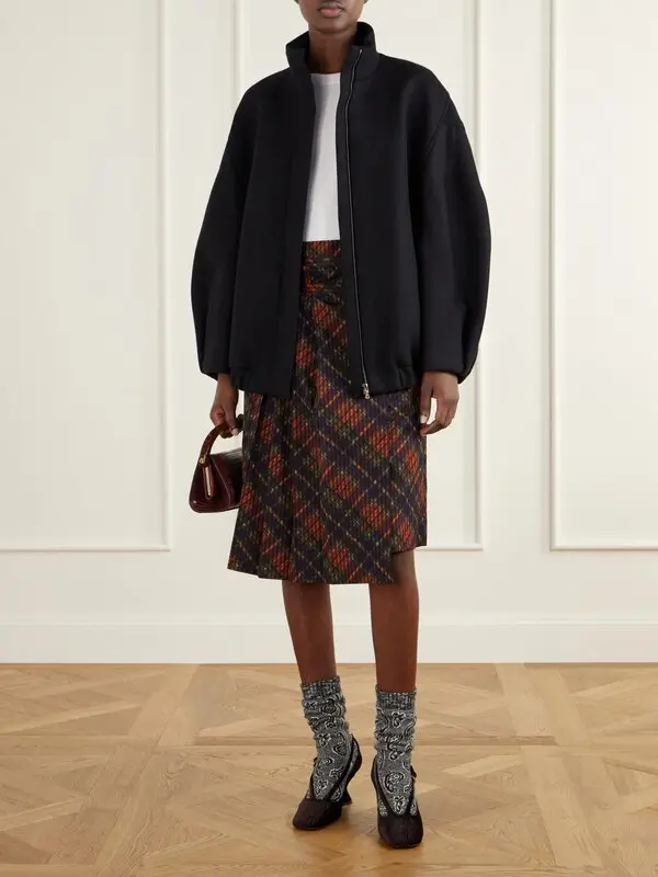 Dries Van Noten Checked Pleated Cotton Midi Skirt