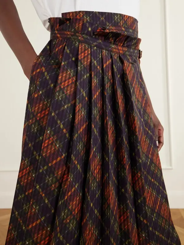 Dries Van Noten Checked Pleated Cotton Midi Skirt