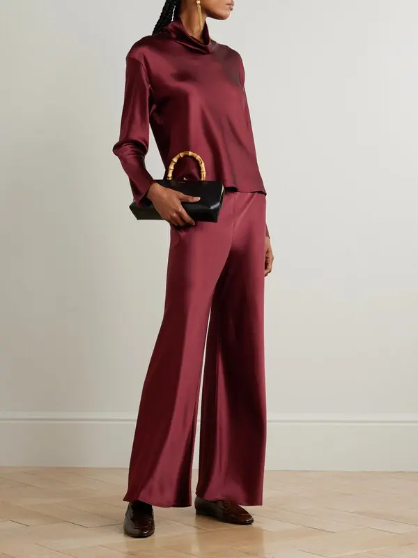 LESET Barb Draped Satin Wide-leg Pants - No