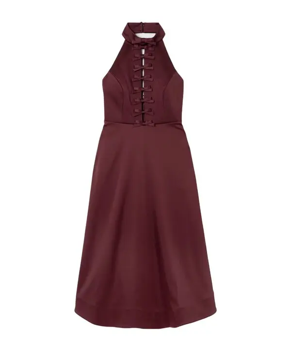 Rebecca Vallance Cutout Bow-detailed Duchesse-satin Halterneck Midi Dress - No