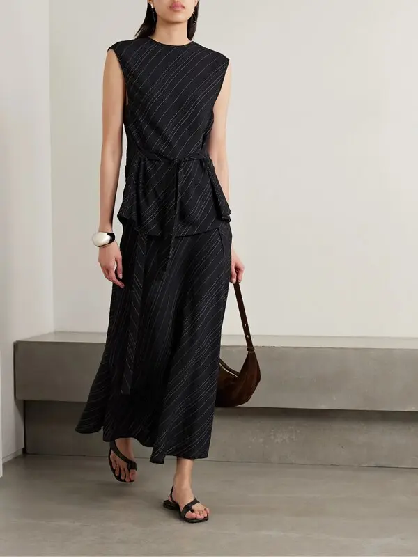 Proenza Schouler Kaia Belted Striped Voile Midi Skirt