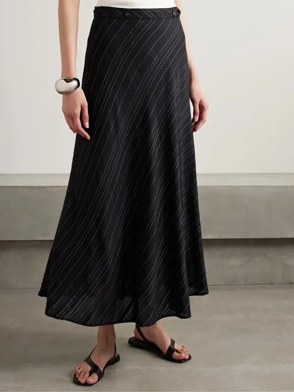 Proenza Schouler Kaia Belted Striped Voile Midi Skirt