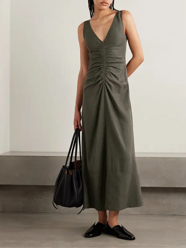 Proenza Schouler Remi Ruched Organic Linen-blend Twill Maxi Dress - No
