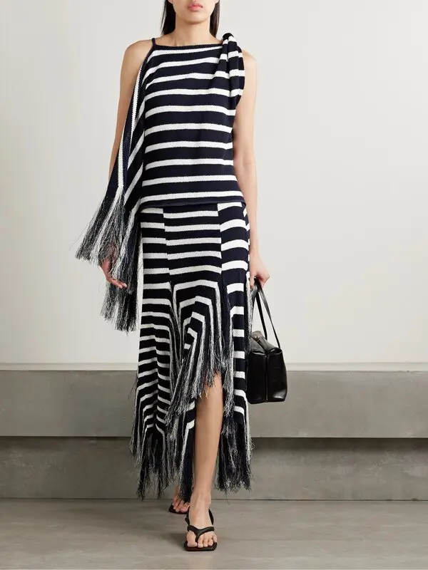 Proenza Schouler Yves Asymmetric Fringed Knitted Top - No