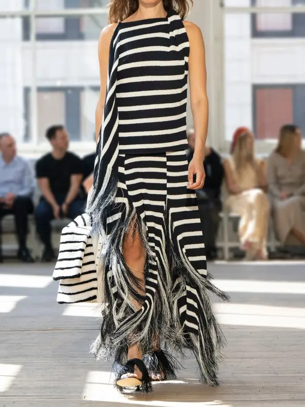 Proenza Schouler Yves Asymmetric Fringed Knitted Top - No