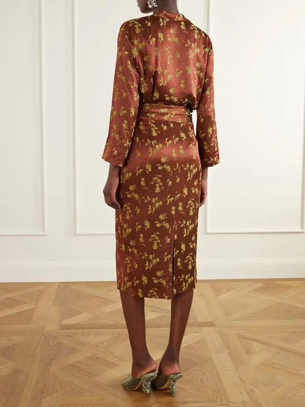 Dries Van Noten Floral-jacquard Satin Midi Dress