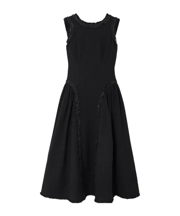 SELF-PORTRAIT Open-back Metallic-trimmed Bouclé-tweed Midi Dress