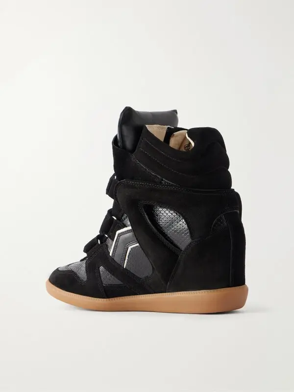 Isabel Marant Étoile Suede-trimmed Snake-effect Leather Wedge Sneakers