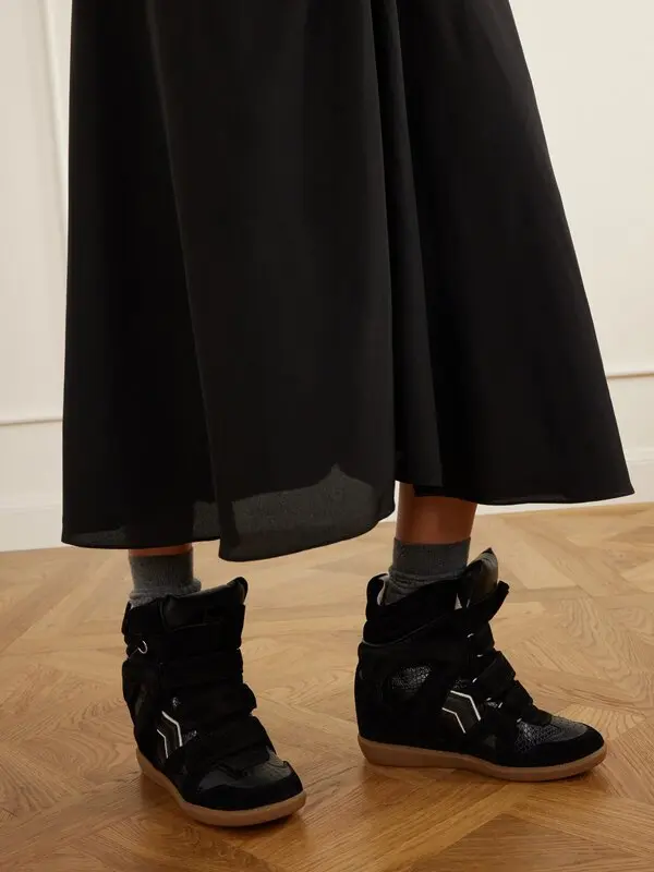 Isabel Marant Étoile Suede-trimmed Snake-effect Leather Wedge Sneakers