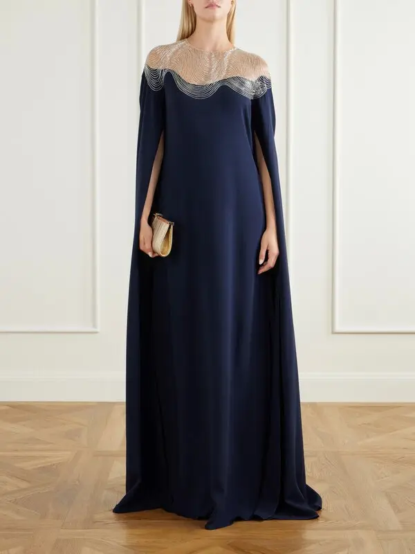 Oscar De La Renta Embellished Stretch-silk Georgette Gown