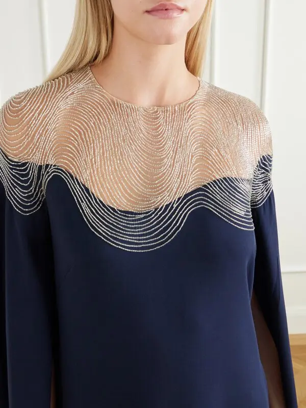 Oscar De La Renta Embellished Stretch-silk Georgette Gown