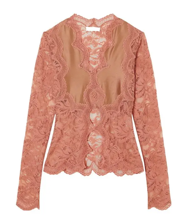 Rabanne Lace-trimmed Stretch-satin Blouse
