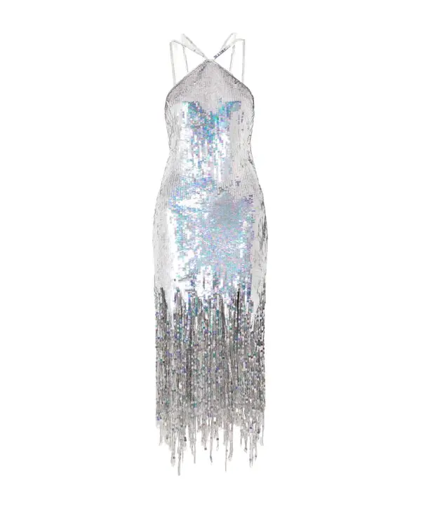 Attico Fringed Sequined Mesh Dress