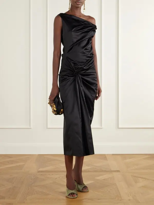 Dries Van Noten Draped Knot-detail Satin Midi Dress