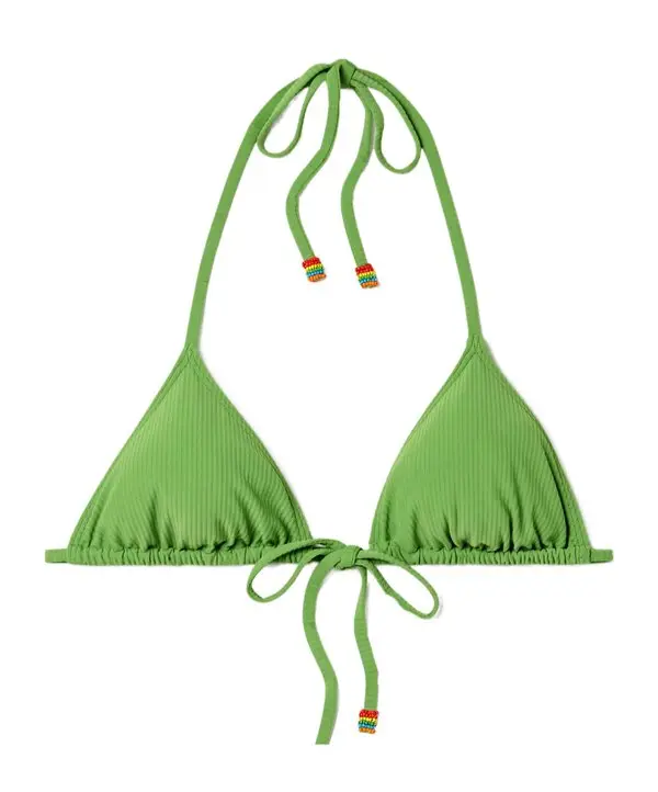 Staud Lido Bead-embellished Ribbed Triangle Bikini Top - No