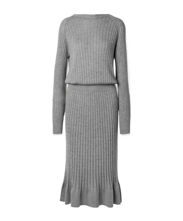Proenza Schouler Eden Reversible Ribbed Wool And Silk-blend Midi Dress - Gray
