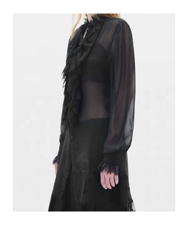 ANN DEMEULEMEESTER Barah Long Comfort Shirt With Lace Ruffles