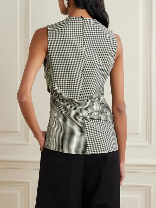 RÓHE Gathered Gingham Wool-blend Top