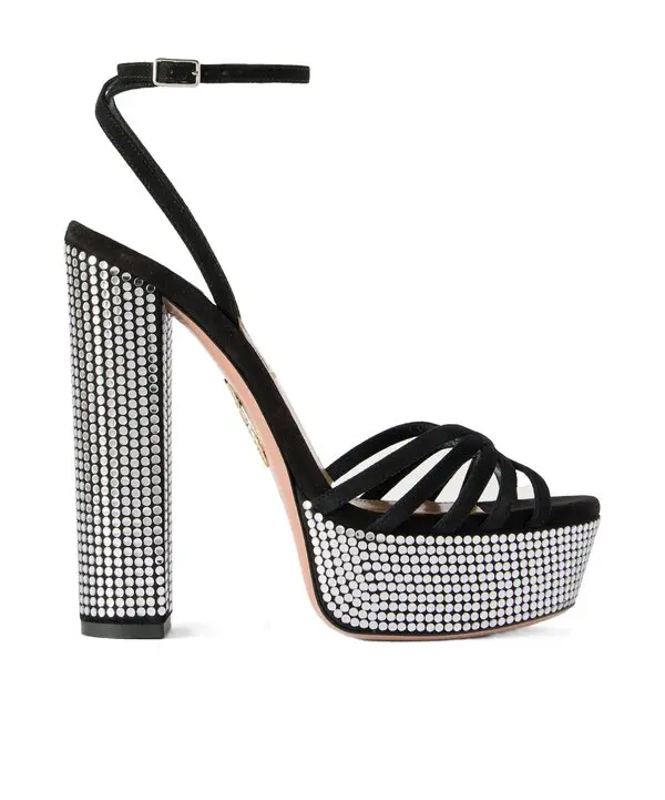 AQUAZZURA Night Fever 140 Suede Platform Sandals - Black