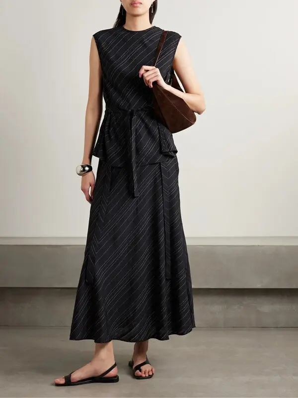 Proenza Schouler Trina Belted Striped Voile Top