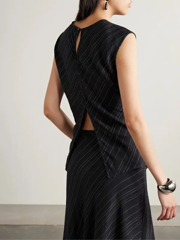 Proenza Schouler Trina Belted Striped Voile Top