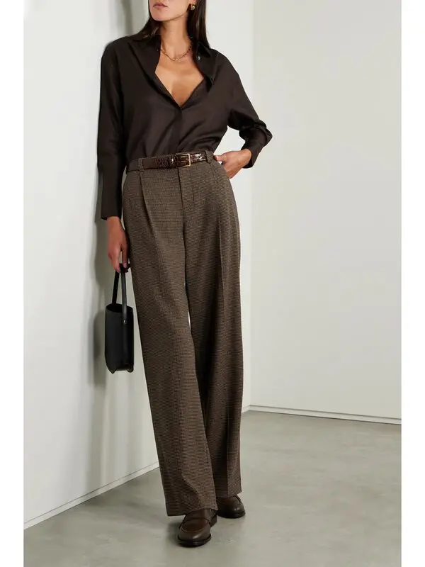 Vince Houndstooth Pleated Woven Wide-leg Pants
