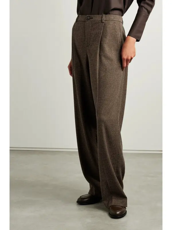 Vince Houndstooth Pleated Woven Wide-leg Pants