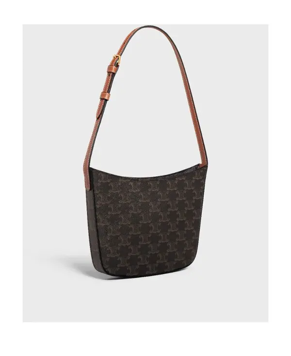 Celine Medium Croque Bag In Triomphe Canvas And Calfskin - Tan