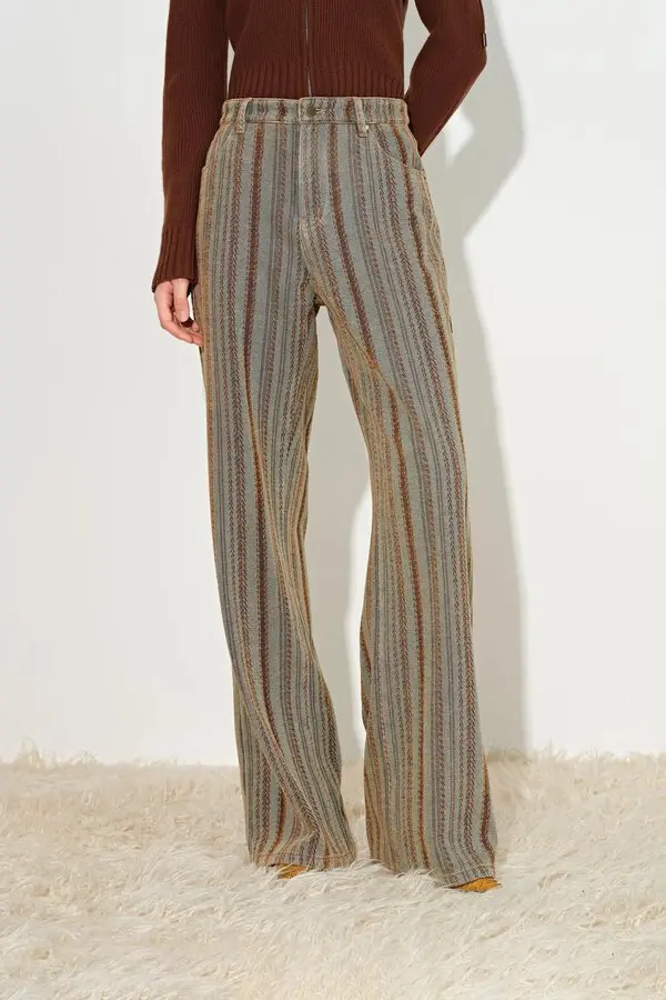 Fabrique Lila Corduroy Stripe Straight Leg Jeans In Flocked Denim