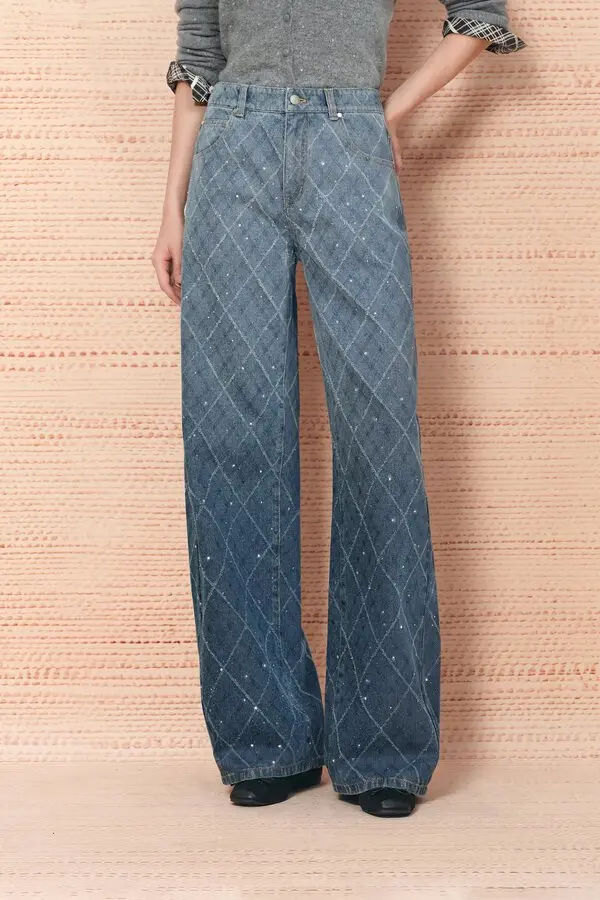 Fabrique Liora Crystal Embellished Crochet Argyle Jeans