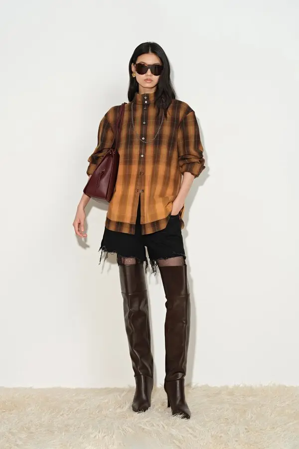 Fabrique Meliora Gradient Plaid Faux Layered Shirt In Lightweight Flannel