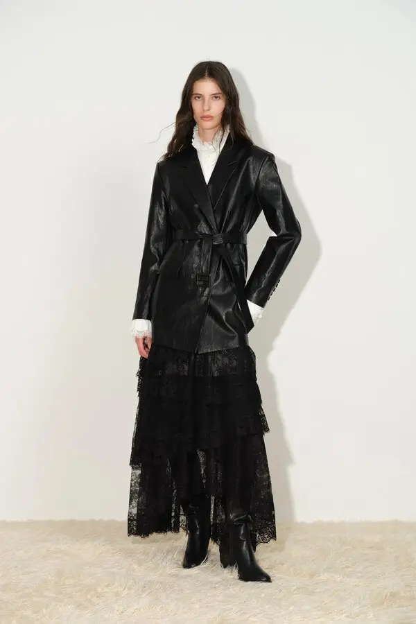 Fabrique Calista Belted Oversized Blazer In Vegan Leather