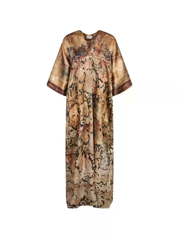 PIERRE-LOUIS MASCIA Tapestry-print V-neck Maxi Dress - Neutrals