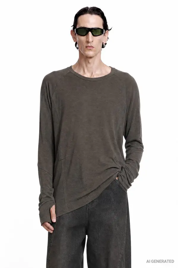 ANDREA YA AQOV Viscose Wool Long Sleeve T-shirt