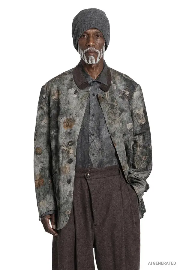 ZIGGY CHEN Digital Print Stand Collar Blazer