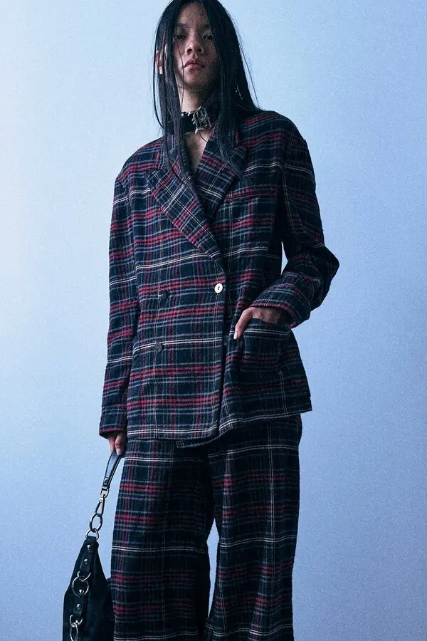 R13 Double Breasted Peak Lapel Ragged Blazer With Piping