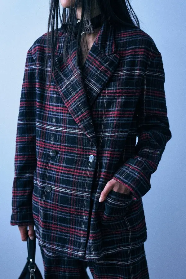 R13 Double Breasted Peak Lapel Ragged Blazer With Piping