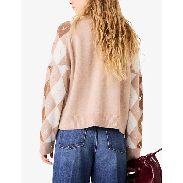 Maje Argyle Rhinestone-embellished Wool Cardigan