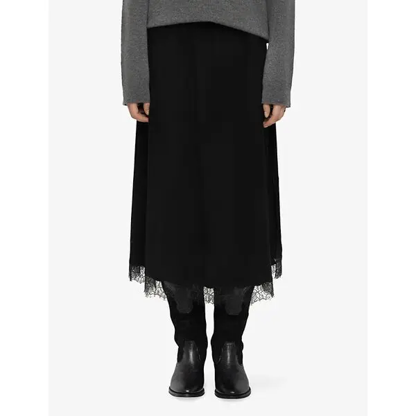 Zadig&Voltaire Jarvis Lace-hem Woven Midi Skirt