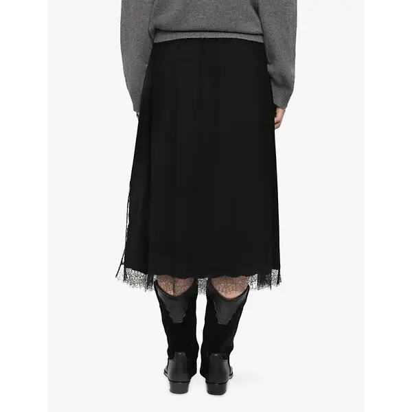 Zadig&Voltaire Jarvis Lace-hem Woven Midi Skirt