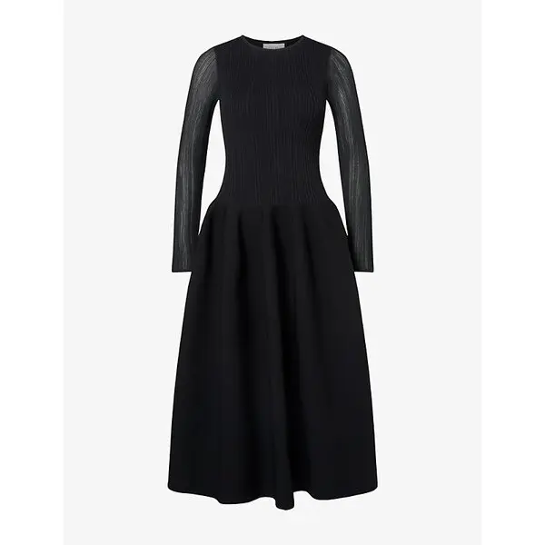 MALINA Elona Voluminous-skirt Knitted Midi Dress - Black