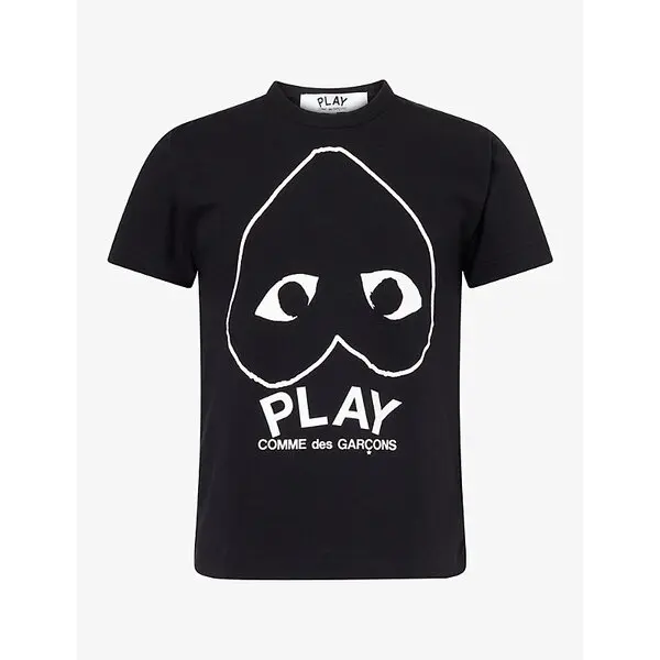 Play Comme Des Garcon Upside Down Heart Print Cotton-jersey T-shirt - Black