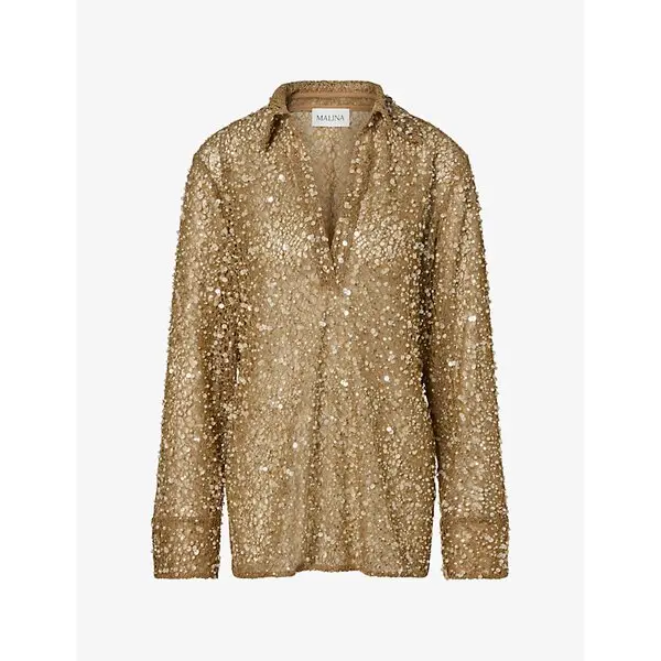 MALINA Philippa Sequin-embellished Lace Woven Shirt