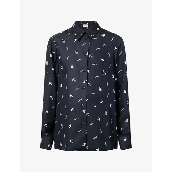 Max Mara Printed Motif Silk Shirt - Navy