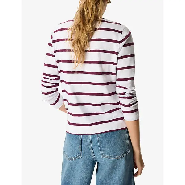 Whistles Striped Crewneck Long-sleeve Cotton T-shirt