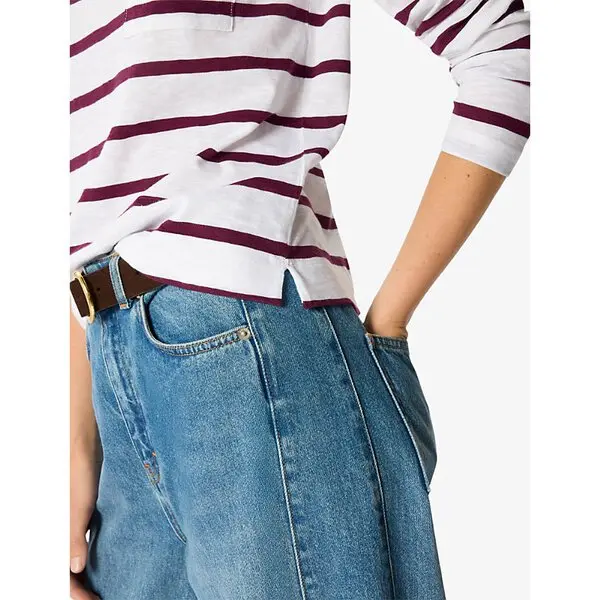Whistles Striped Crewneck Long-sleeve Cotton T-shirt
